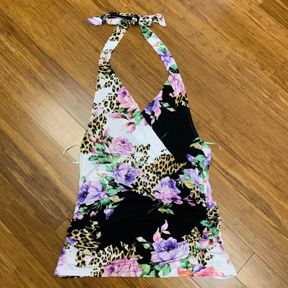 VENUS | Tops | Venus Surplice Mixed Floral Animal Print Halter Top ...